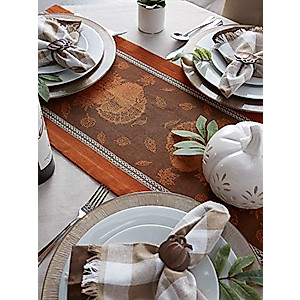 DII Traditional Harvest Wheat Jacquard Collection Thanksgiving Fall Table Décor Damask Cotton, 14x72 Rectangle Table Runner, Wine Red Botanical