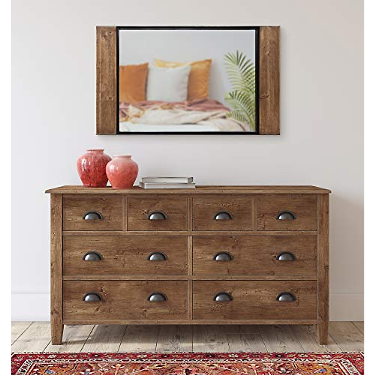 Kate and Laurel Kincaid Farmhouse Wood and Metal Framed Mirror, 20 x 36, Rustic Brown and Black, Chic Rectangle Mirror for Wall