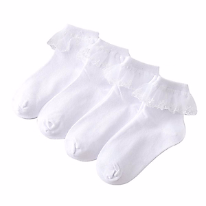 4 Pairs Toddler Baby Girls Lace Princess Socks Cotton Ruffled Solid Ankle Socks White 1-4T