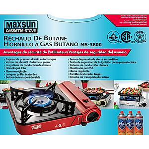 Maxsun Portable Gas Stove MS3800 (Red), 9,560BTU High Power, Camp Stove, Outdoor/Indoor, with Carrying Case