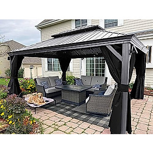 PURPLE LEAF 12' x 16' Hardtop Aluminum Gazebo with Double Metal Roof Heavy Duty Permanent Gazebo for Patio Deck Lawn Garden All Weather Outdoor Pavilion Gazebo, Light Grey