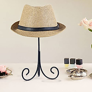 MyGift Modern Wire Tabletop Hat Stand, Matte Black Metal Wig and Cap Holder Display Rack