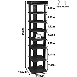 HOMEFORT 7-Tier Wood Shoe Rack, Entryway Shoe Tower,Vertical Shoe Organizer, Wooden Shoe Storage Stand(Black)