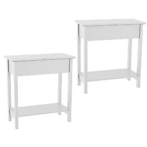 Lavish Home Flip Top Console Table – Set of 2 White End Tables with Hidden Hinged Storage Compartment and Lower Shelf for Living Room or Bedroom