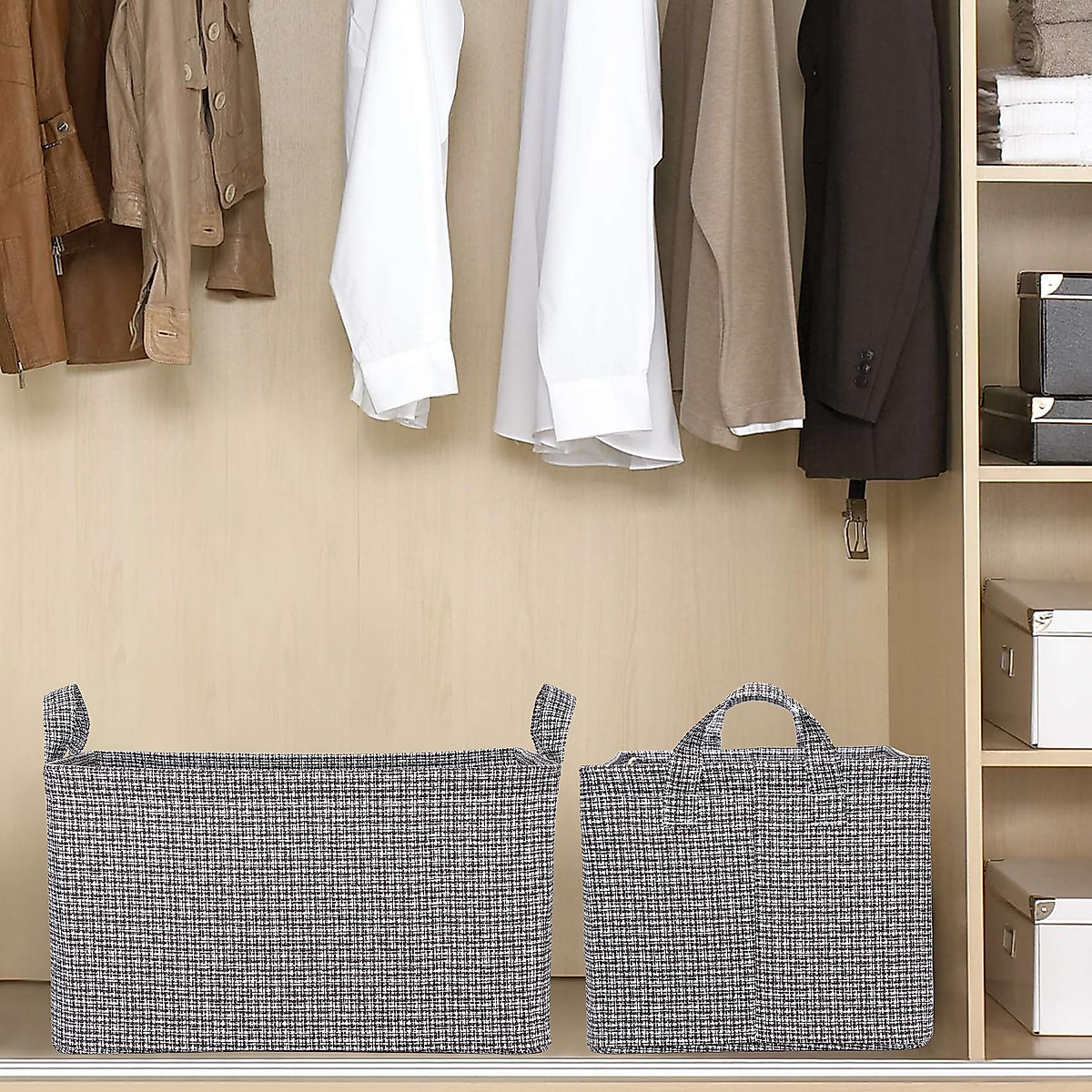 GOMAJI Storage Bins, Fabric Storage Baskets with Handles, Closet Organizer Bin for Clothes, Toys, Books, Nursery, Home Office, Black & White, 2-Pack, 14.75" L x 10.25" W x 8.25" H