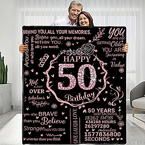 50th Birthday Blanket Gifts for Women - Happy 50th Birthday Gift Ideas for Her - 50 Year Old Gifts for Mom Grandma Wife - Personalized Flannel Fleece Soft Throw Blanket