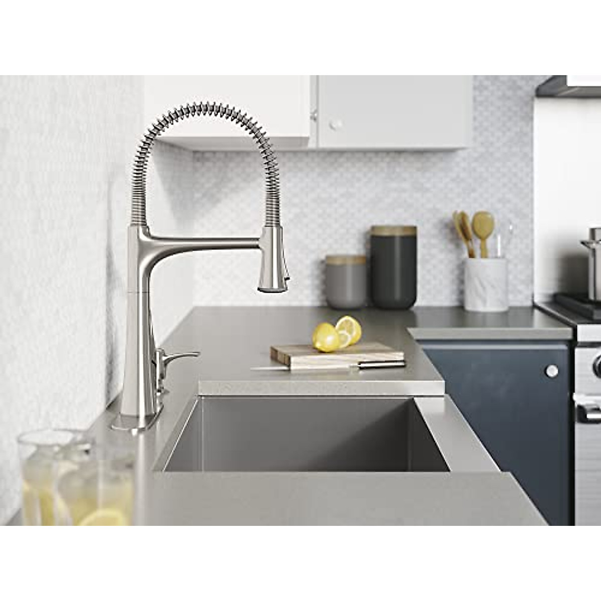 KOHLER R27459-SD-VS Lilyfield Commercial Style Pre-Rinse Single-Handle Semi-Professional Kitchen Sink Faucet, Vibrant Stainless
