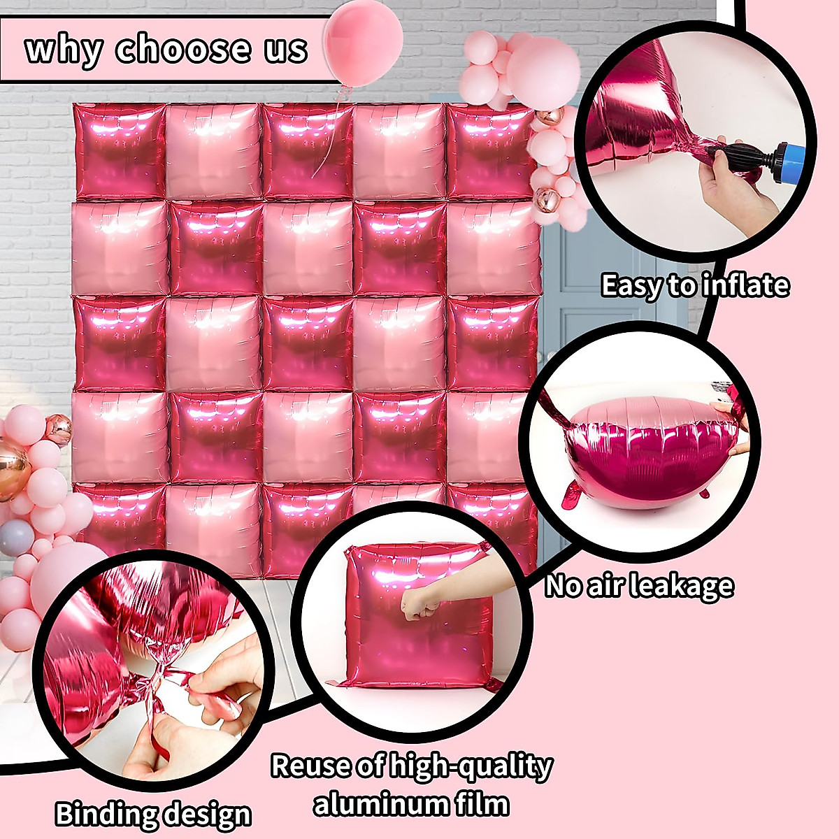 Foxrush 50PCS Pink Balloons Wall for Party Decoration,Double Side Balloon in Hot Magenta Pink Balloons Arch Kit For Anniversary Bachelorette Birthday Engagement Bridal Baby Shower Party Decorations