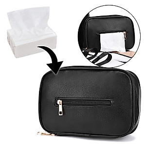 Diaper Bag Backpack for Mom Pu Leather Waterproof Multifunctional Large Capacity Travel Baby Bag with Changing Pad for Boy Girl Stroller Straps 2pcs Black