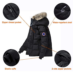 Men's Winter Coat Water-Repellent Windproof Fur Hooded Thicken Long Parka Puffer Jacket (black-1, L)