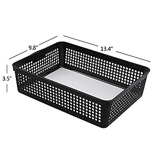 Hespama 6 Packs Plastic File Storage Baskets, Black A4 Paper Basket Trays