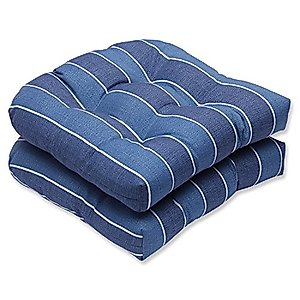 Pillow Perfect 568447 Outdoor/Indoor Wickenburg Indigo Tufted Seat Cushions (Round Back), 2 Count (Pack of 1), Blue