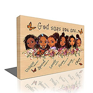African American Wall Art Black Girl Canvas Wall Art Decor Little Black Girls God Says You Are Canvas Print Pictures Black Kid Art Wall Decor For Living Room Bedroom Bathroom Ready To Hang 12x18 Inch