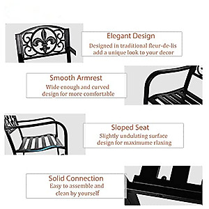 Grepatio Outdoor Patio Rocking Chair, Metal Rocking seat for for Deck, Backyard or Garden w/Scroll Design (Black)