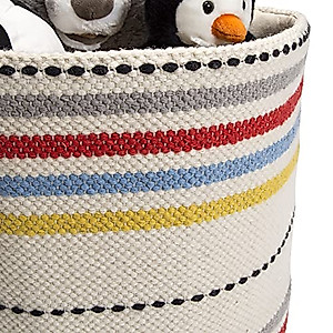 Delta Children Baby Hamper or Toy Storage Basket, Hand Woven from Wool and Cotton, Durable Cute Basket for Organizing for Living Room, Nursery or Bathroom (16x16 Inches, Stripes)