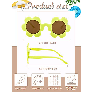 Kanayu 6 Pairs 5.71 Inch Adults Flower Sunglasses Summer Round UV Protection Flower Glasses Colorful Eyewear for Women Men(Fresh Colors)