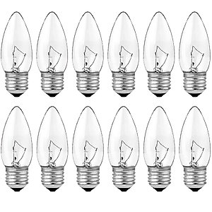 SCOMX 40W Equivalent Incandescent Torpedo Tip Chandelier with Crystal Clear Incandescent Light Bulbs Tip Light Bulb and Medium E26 Candelabra Base (12PACK)