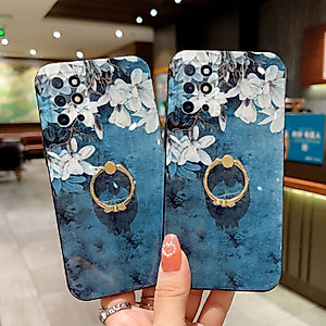 Easyscen for Oneplus 8T 5G Flower Phone Case Girls Women Cute Floral Slim TPU Shockproof Protective Cover with Gold Ring Kickstand Lake Blue Case Compatible with Oneplus 8T 5G (2020)