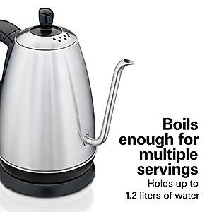 Hamilton Beach Gooseneck Pour Over Electric Tea Kettle, Water Boiler & Heater, 1.2 L, Cordless, Auto-Shutoff & Boil-Dry Protection, Stainless Steel (40899)