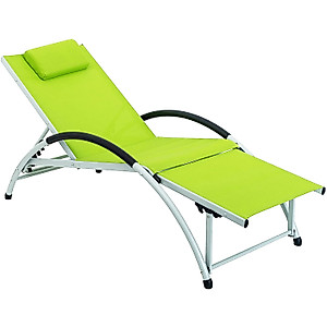 Sundale Outdoor Adjustable Patio Chaise Lounge, 6 Position Lounge Chair, All Weather Outdoor/Indoor Lounge for Reading, Meditation, Sleeping, Exercising, Green
