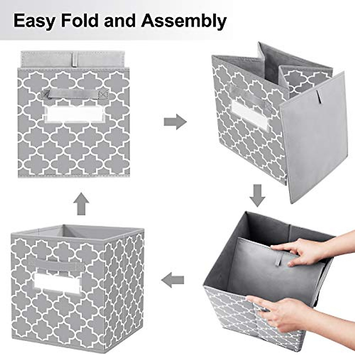 FabTotes Storage Bins 6 Pack Collapsible Storage Cubes, 11"x10.5"x10.5" Large Toy Book Organizer Boxes with Handles and Label Card & Label Holder, Baskets for Organizing Closet Shelves