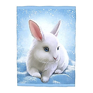 AuHomea Winter Snow Cute Rabbit Bunny Throw Blanket Lightweight Flannel Fleece Blankets Warm and Cozy Throws for Winter Bedding and Couch 50"X40" Inches for Kids Adults
