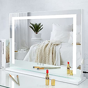 SHOWTIMEZ Vanity Mirror with Lights, Tabletop Wall-Mounted Makeup Mirror with Dimmable 3 Modes LED Backlit Light Strip,Touch Screen Control Cosmetic Mirror with USB Outlet, 22.8" W x 17.5" H