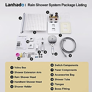 Lanhado Shower System 12" Thermostatic Bathroom Shower Head Overhead Shower System Multi-function Overhead Rain Shower System Shower Head Trim Kit Polished Chrome