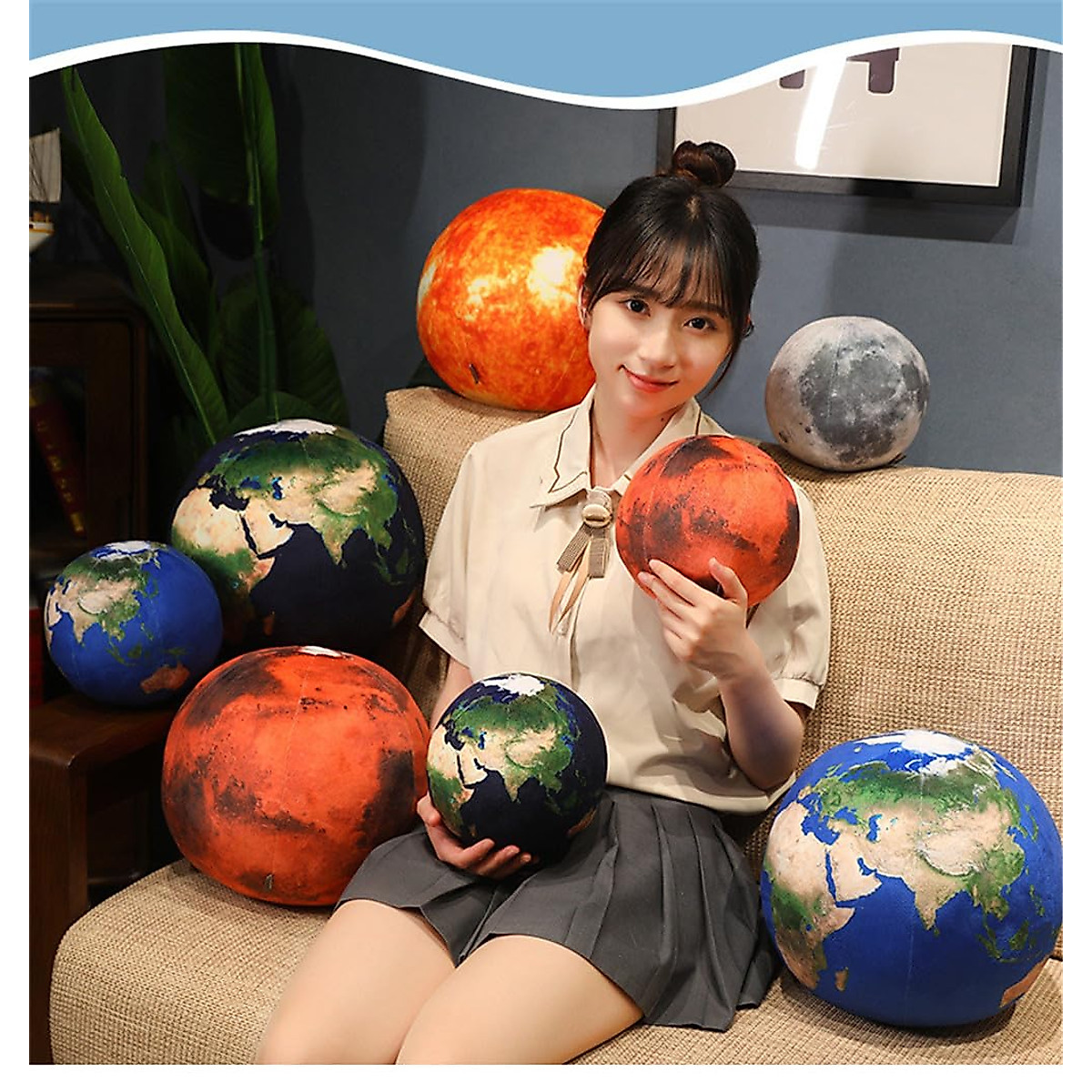 WeightedPlush 10in Blue Earth Planet Plush Pillow, Soft Realistic Mars Moon Sun Stuffed Animal Globe Plushies Toys Learning Science Astronomy Space Solar System Educational Stuffed (Sun)