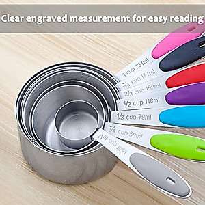 15 Pcs Stainless Steel Measuring Cups and Spoons Set, YIHONG Metal Measuring Cups and Spoons with Silicone Handle for Cooking & Baking, Includes 7 Cups, 7 Spoons and 1 Leveler