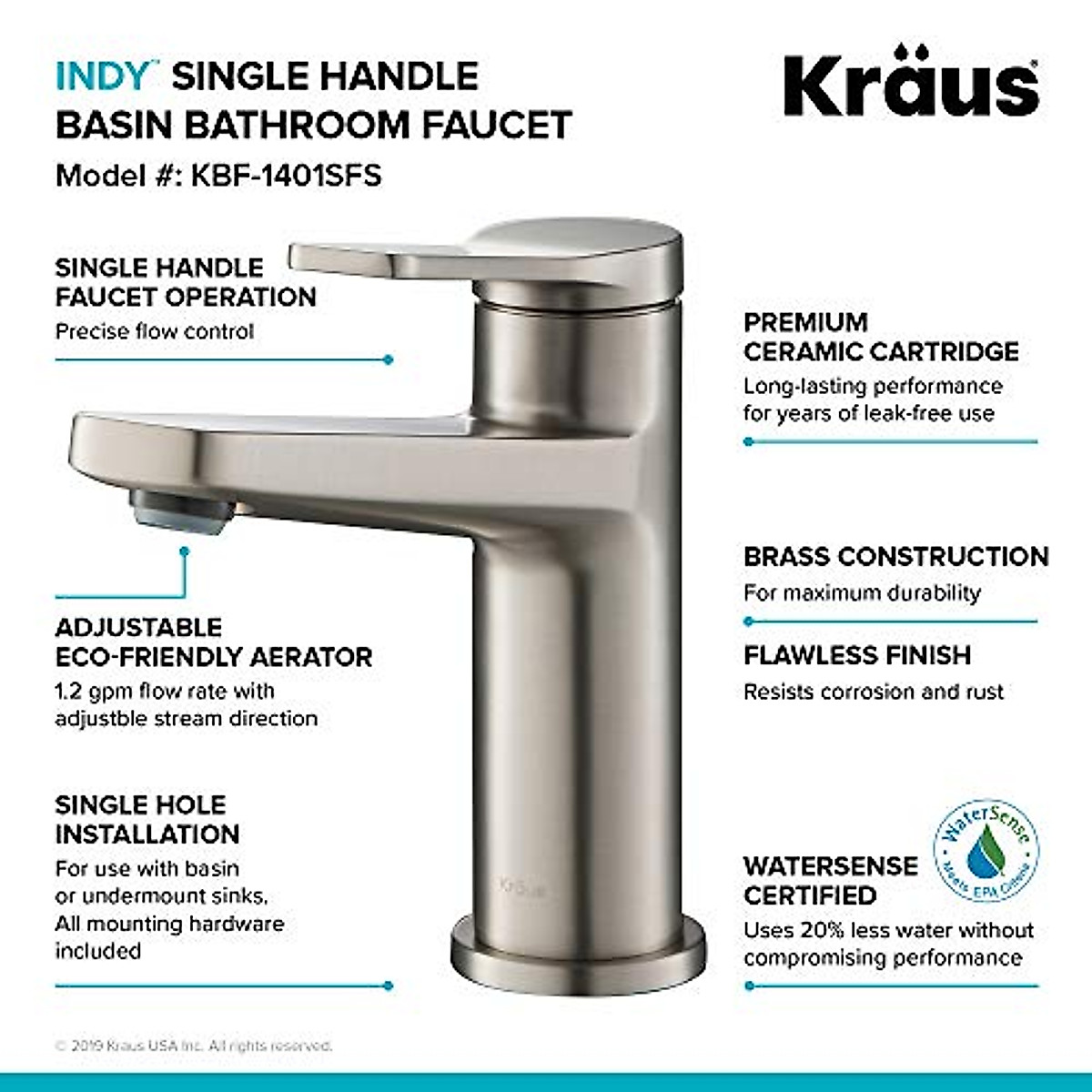 KRAUS Indy Single Handle Basin Bathroom Faucet in Spot Free Stainless Steel, KBF-1401SFS (2-Pack)