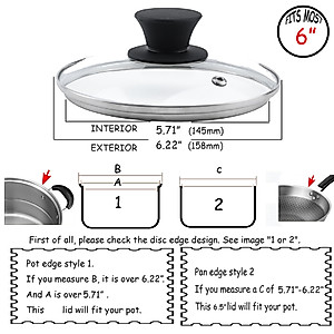 HEVSTIL Universal Lid for Pots, Pans and Skillets,6inch /15cm Clear Glass Pot Lid with Heat Resistant Silicone Handle Glass Replacement Lid for Frying Pan, Frying Pans,Pan Lid, Cast Iron, CrockPot