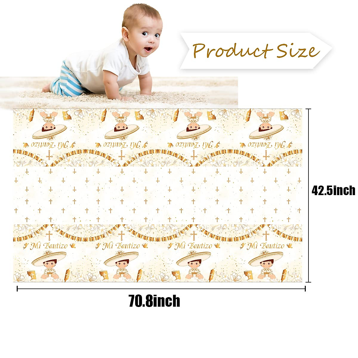 GREHUMOR Mi Bautizo Decoration-First Communion Tablecloth for Boy God Bless,Baptism Party Decoration Christening Party Supplies 2PC