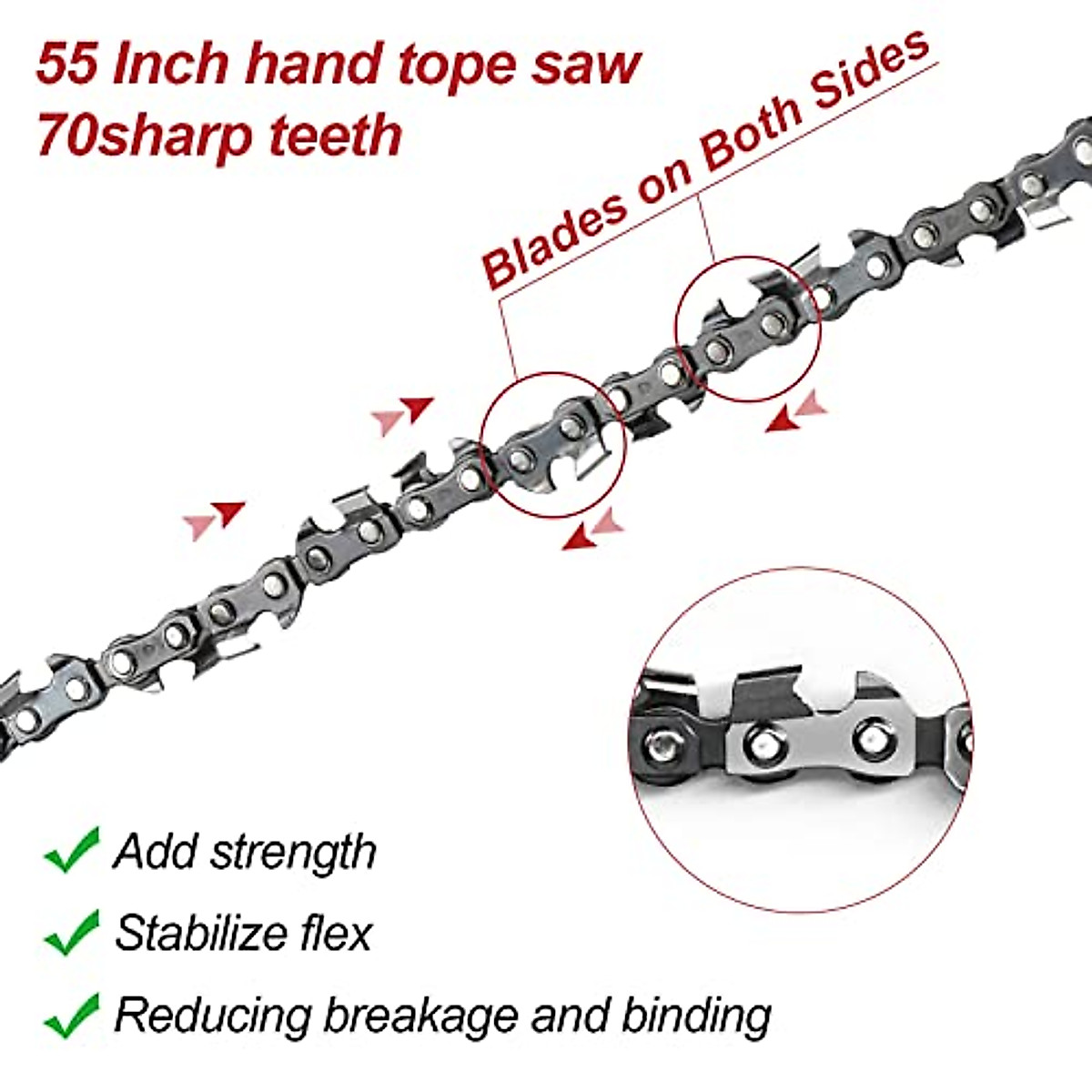 Rope saw PANGZHENG 55 Inch High Reach Tree Limb Hand Rope Saw, 70 Sharp Teeth Blades on Both Sides,Rope saw tree saw high limb Pocket Chainsaw, Tree Limb Saw, Rope Chainsaw