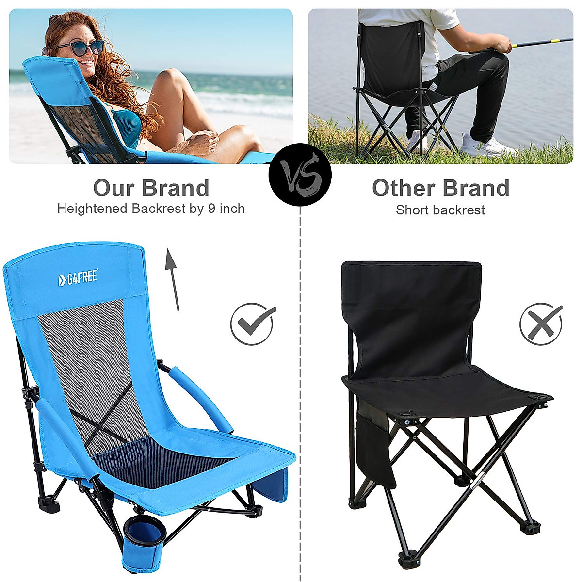 G4Free Beach Chair Folding Portable Beach Backpack Camping Chair for Adults with Mesh Back