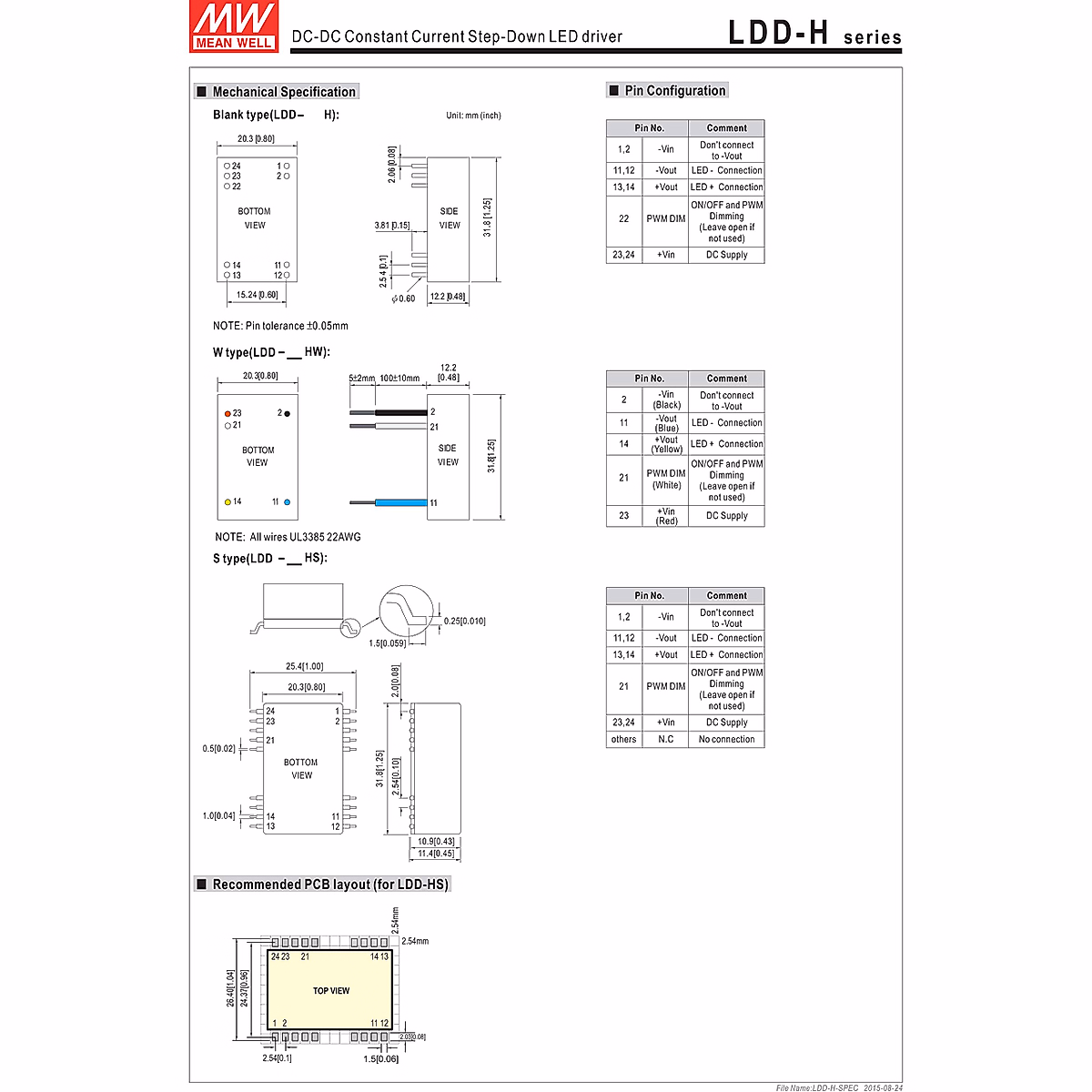 LDD-500H | Mean Well LDD-H Step-Down 500mA CC Pinned DC LED Driver