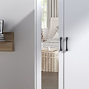 Homsee Wardrobe Armoire Wooden Closet with Mirror, 2 Doors, 2 Drawers, 4 Open Storage Cubes and Hanging Rod for Bedroom, White (35.5”L x 15.8”W x 70.8”H)