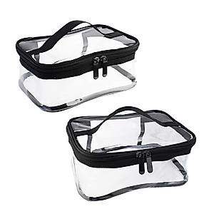 Wobe 2 Pack Portable Clear Makeup Bag Zipper Waterproof Cosmetics Bag Transparent Travel Storage Carry Pouch PVC Zippered Toiletry Bag Organizers With Handle for Vacation Travel, Bathroom