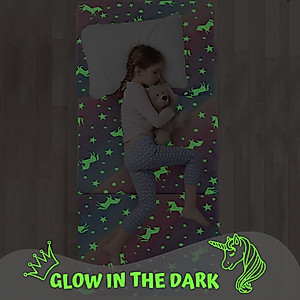 MeMoreCool Glow Rainbow Unicorn Foldable Floor Mattress for Kids, Trifold Nap Mat for Toddlers, Portable Daycare Sleeping Futon or Floor Bed, 63x26 Inch