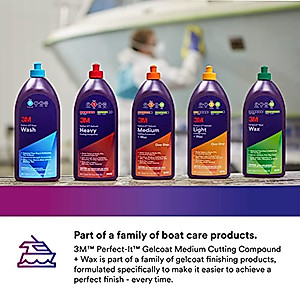 3M Perfect-It Gelcoat Medium Cutting Compound + Wax, 36106, 1 Quart, One-Step Process, P1500 and Finer Scratches, Fiberglass Oxidation Remover for Boats and RVs