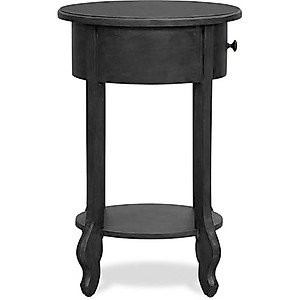 Finch James Round Wooden Accent Side Table with 1 Drawer, Traditional Living Room or Bedside Nightstand, Extra Storage for Small Space, 15" Width, Dark Gray
