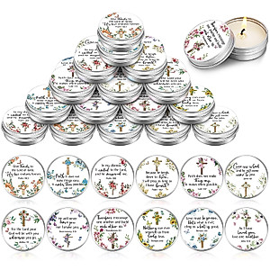 Threlaco 36 Set Bible Verse Scented Candle Tins with Lids Floral Christian Bible Gifts 1 oz Small Scripture Candle for Women Bridal Shower Birthday Wedding Party Favors, 6 Scents(Cross)