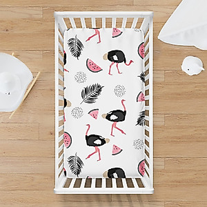 ARIGHTEX 2 Pack Flamingo Pattern Fitted Crib Sheets, Soft Jersey Knit, Breathable Baby Sheet, Pink White, Portable Mattress Topper for Girl, 28"x 52", Nursery Sheet Fits Standard Size