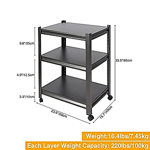 ALAPUR Adjustable Garage Shelving Heavy Duty with Wheels,3 Tier Metal Garage Storage Shelves Units for Basement Utility Shed Workshop, L23.6''xW15.7''xH33.5'',Black