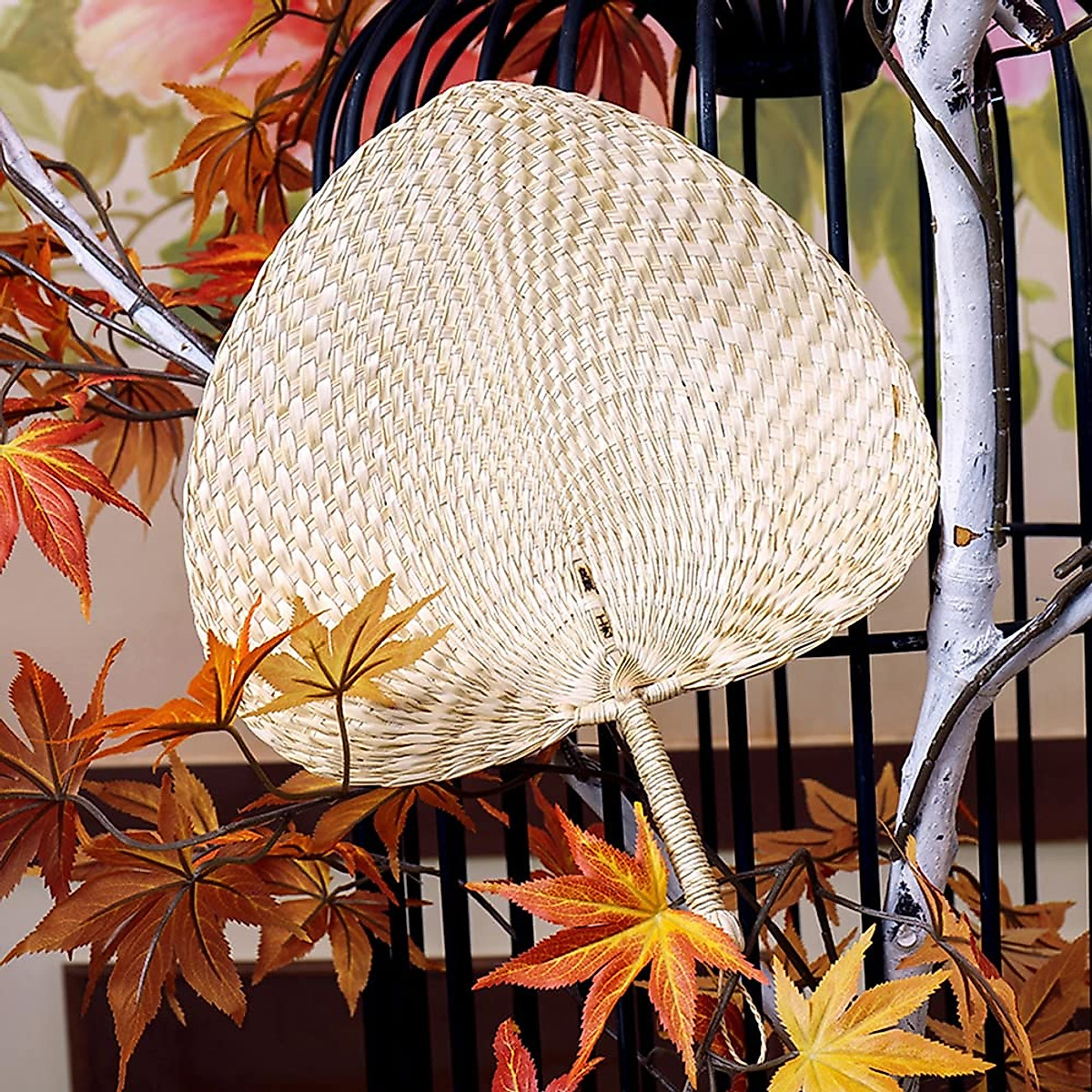 GUITU Natural Raffia Fans, Whole Leaf, Handmade Bamboo Fan, Palm Leaf Handheld Fans, A Must-Have Fan for Hot Summers Exquisite Handicraft(2pcs)