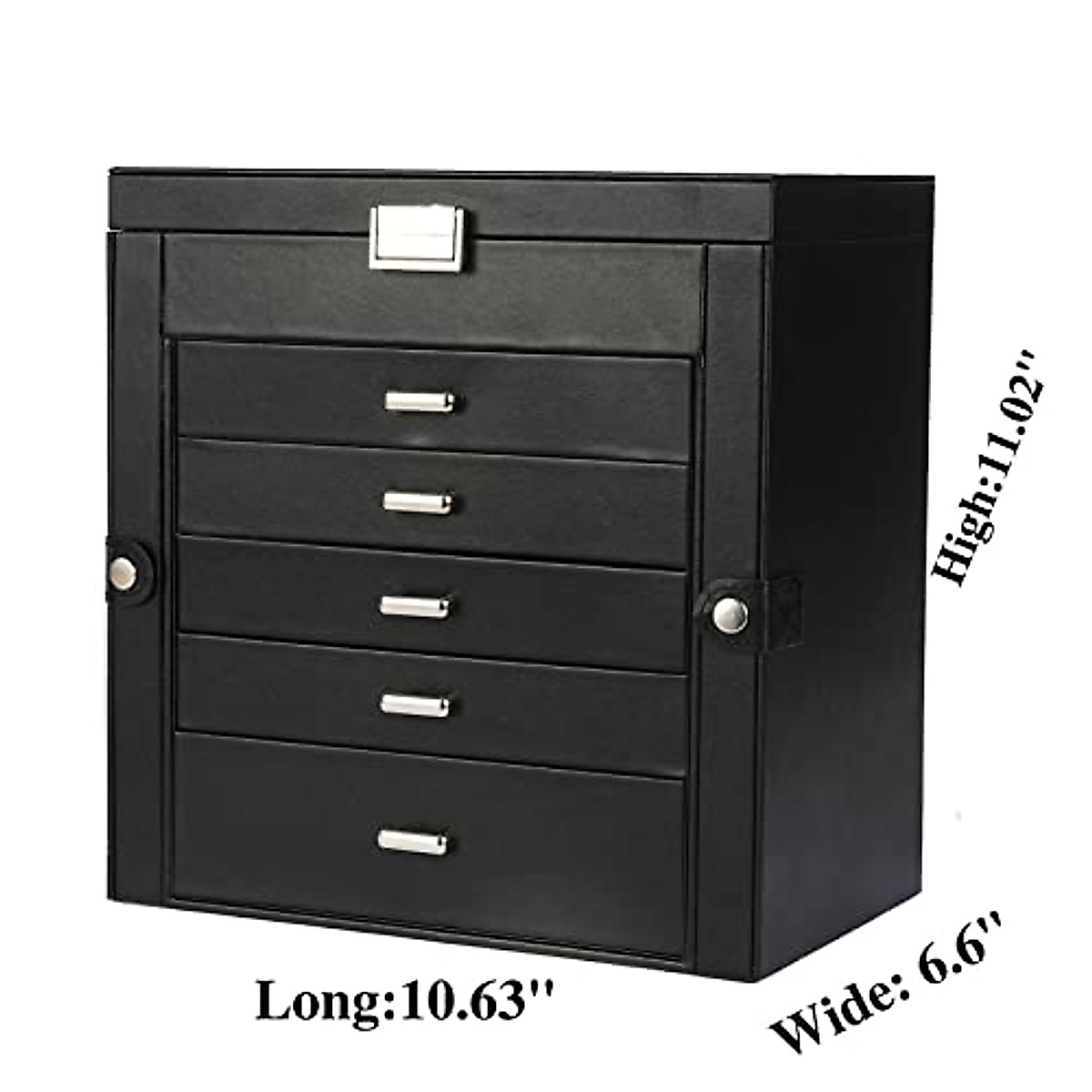 BOOVO Jewelry Box For women, 6 Layer Large Jewelry Organizer With Mirror, Multi-Function Storage Box With Lock, Accessory Holder With 5 Drawers, For Earrings Necklace Ring Bracelet (Black)