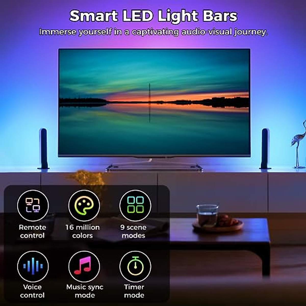 Joyoolife Smart LED Light Bars, 16 Million Colors RGB Light Bars with 9 Scene Modes & Music Sync Modes, TV LED Backlights with APP Control & Remote Control for Gaming, Movie, PC, Room Decoration