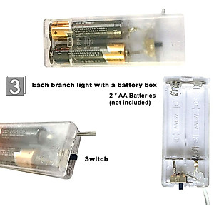 Autohigh 3-PK Lighted Branches 60 LEDs Warm White Lighting Artificial Willow,Battery Operated,Silver Decoration for Living Room Bedroom Livingroom,Home