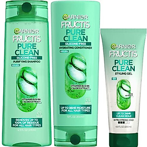 Garnier Fructis Pure Clean Purifying Shampoo, Hydrating Conditioner, and Strong Hold Styling Gel Set (3 Items), 1 Kit (Packaging May Vary)