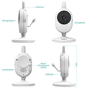 JouSecu Baby Monitor with Camera and Audio 2.4inch LCD, 2-Way Talk, Night Vision, Eco Mode, 1000ft Range, Feeding Alarm （Up to 4 Cameras）